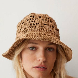 Handmade Crochet Bucket Hat, Natural Raffia Hat, Style Raffia Crochet ...