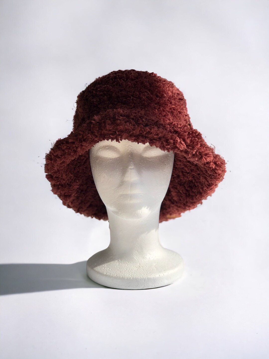 Crochet Brown Faux Fur Bucket Hat, Animal Beanie, Snowboard Hat, Warmer ...