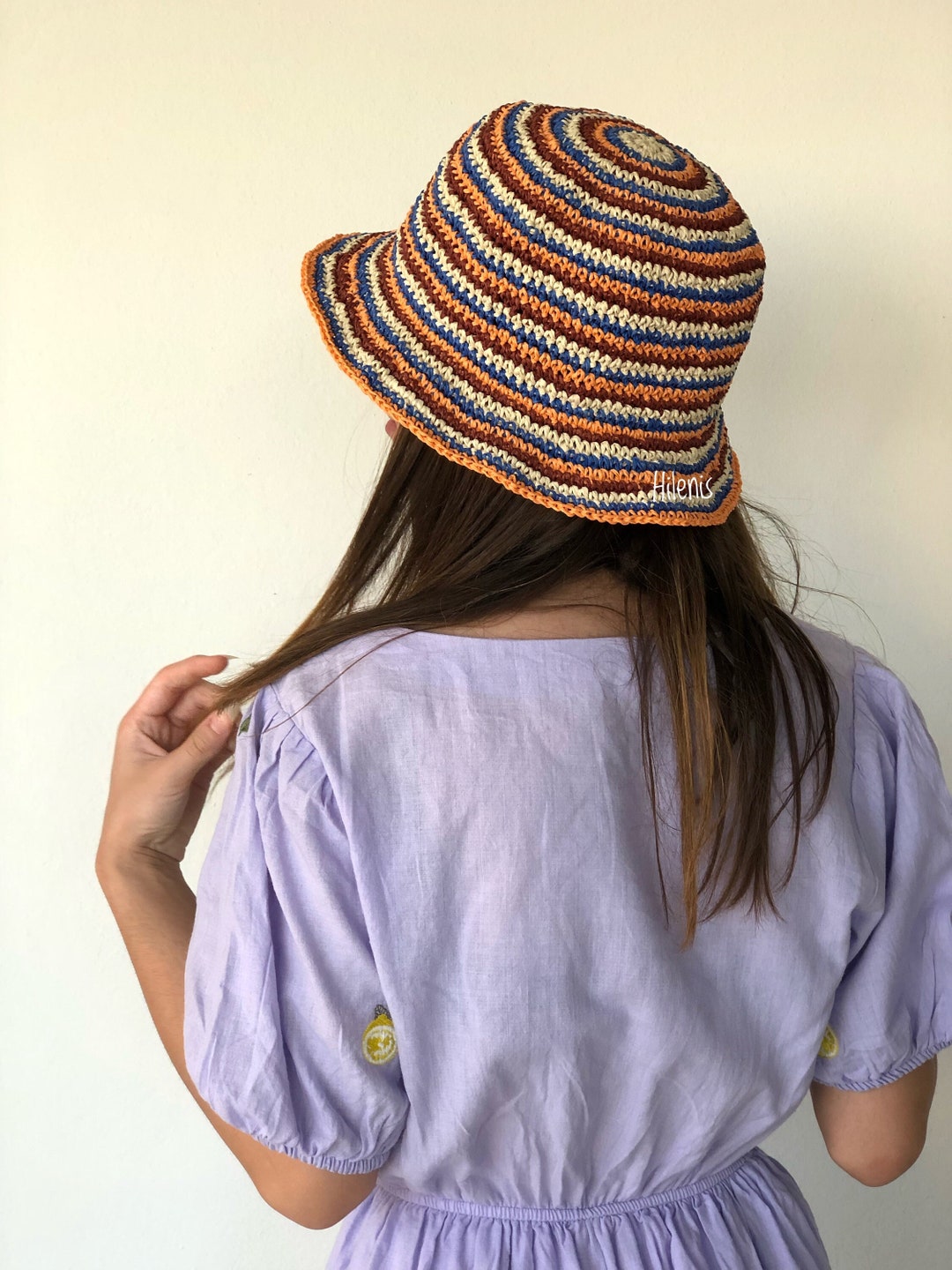 Handmade Crochet Colorful Raffia Hat, Raffia Woven Bucket Hat, Straw ...