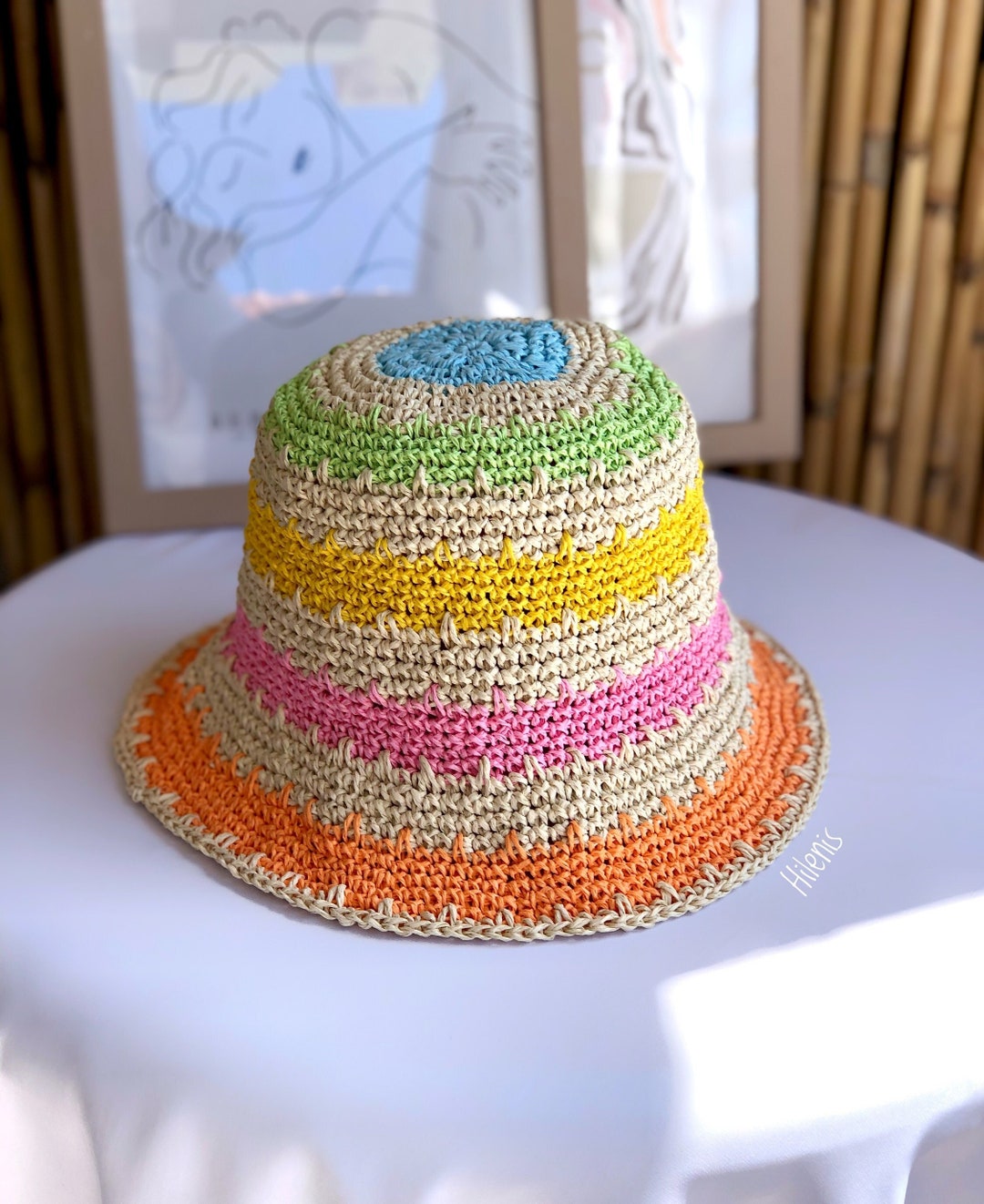 Crochet Raffia Bucket Hat Unique Design Hat Crochet Beach - Etsy