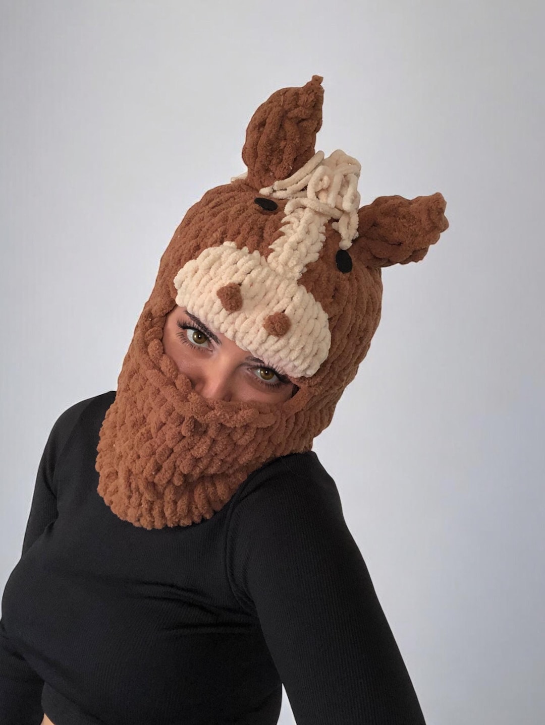 Knitted Horse Balaclava Mask, Animal Balaclava Unisex, Horse Balaclava ...