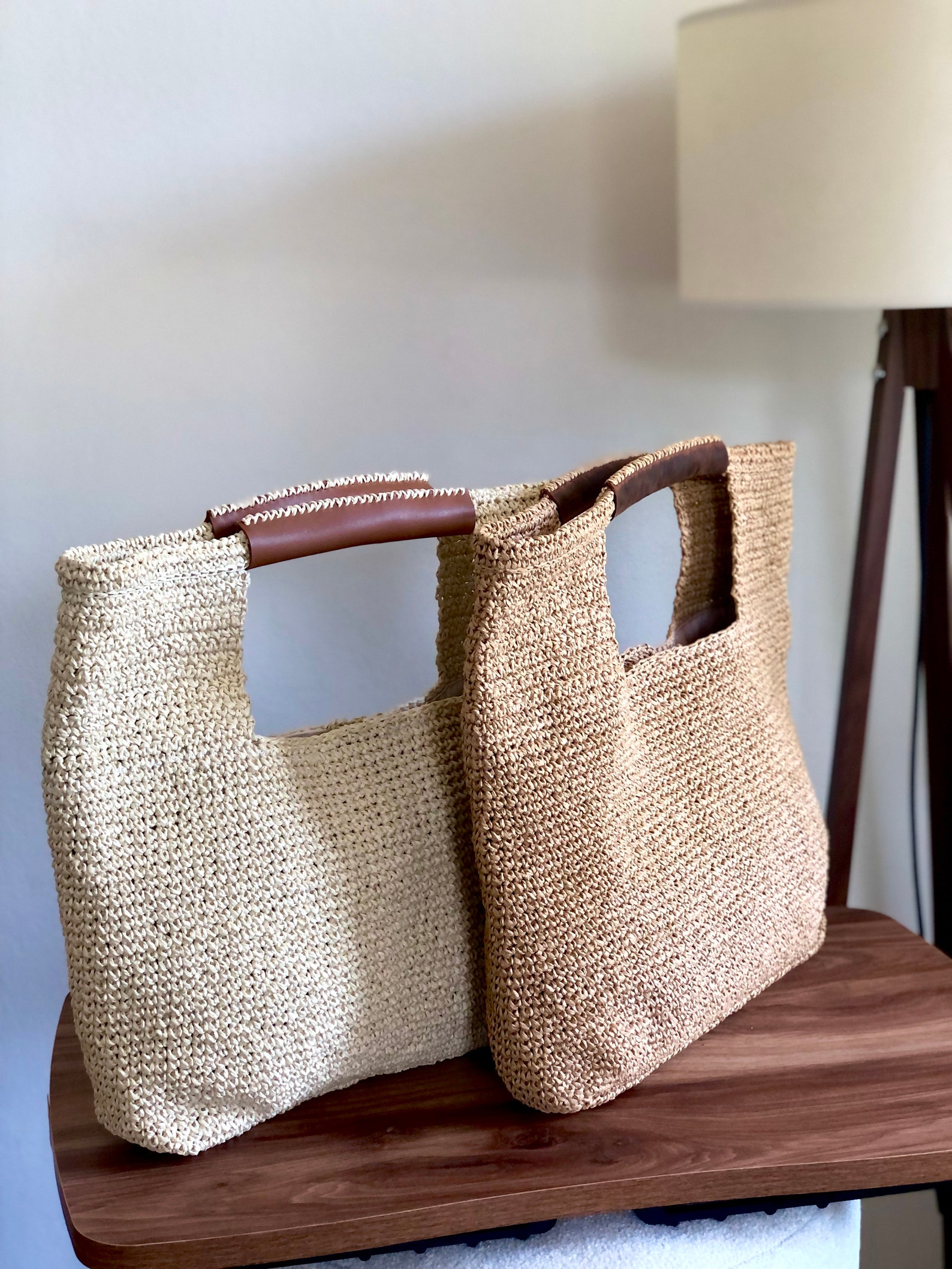 Crochet Raffia Tote Bag Raffia Beach Bag Summer Shopper Bag - Etsy