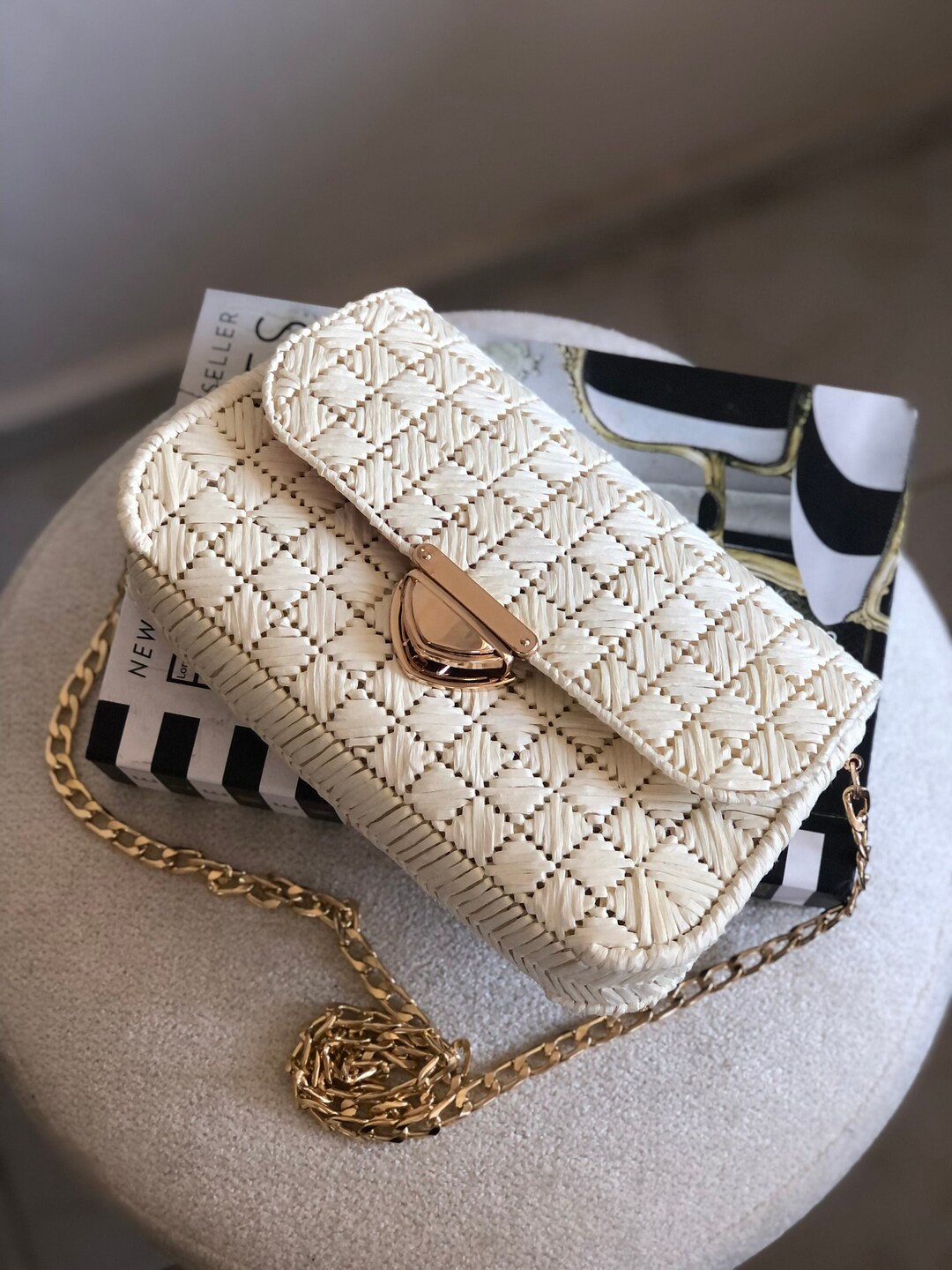 Small Raffia Crossbody Clutch Bag for Women, Handmade Knitted Summer ...