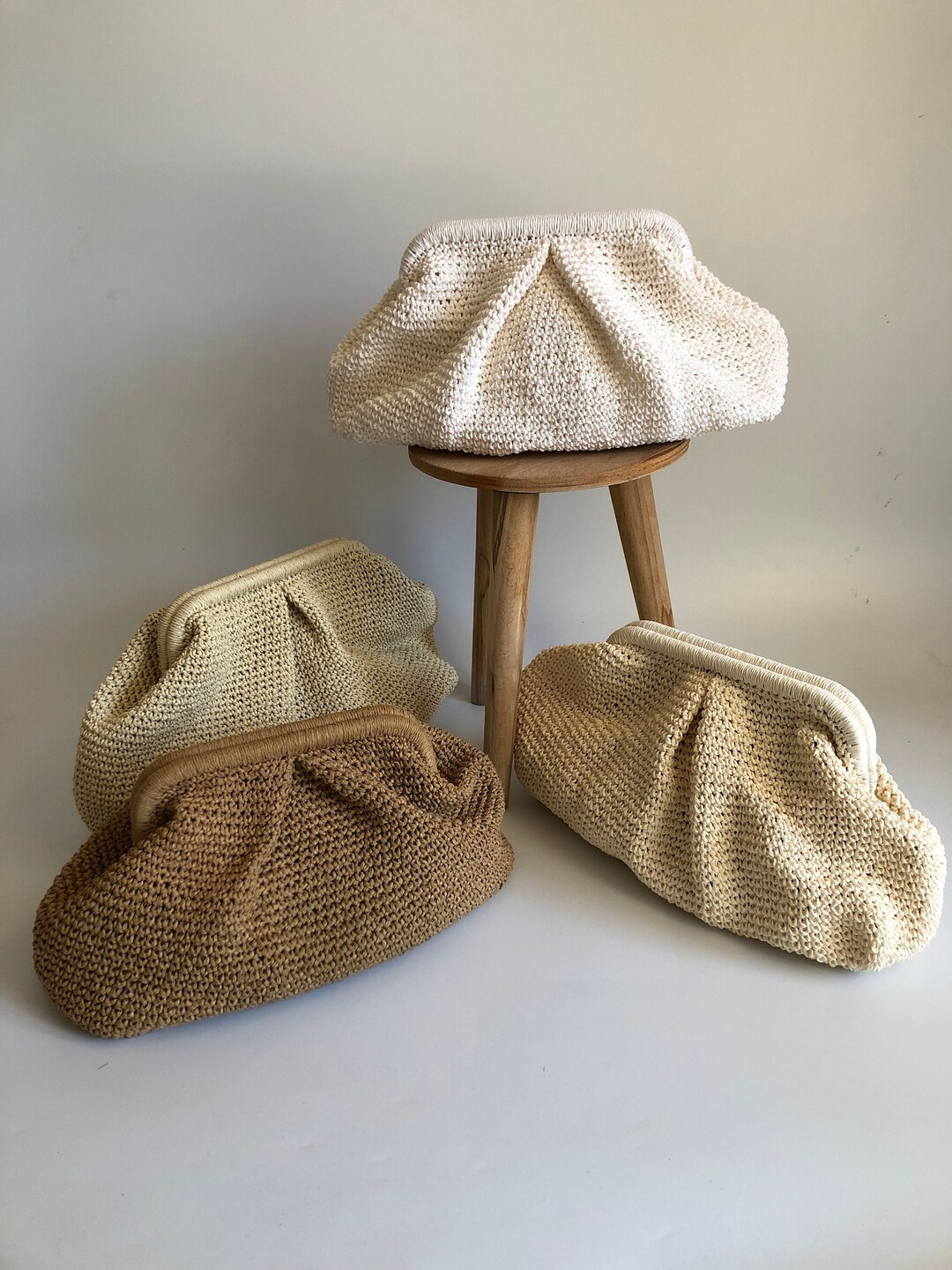 Raffia Beige Clutch Bag for Women, Straw Knitted Raffia Bag, Natural ...