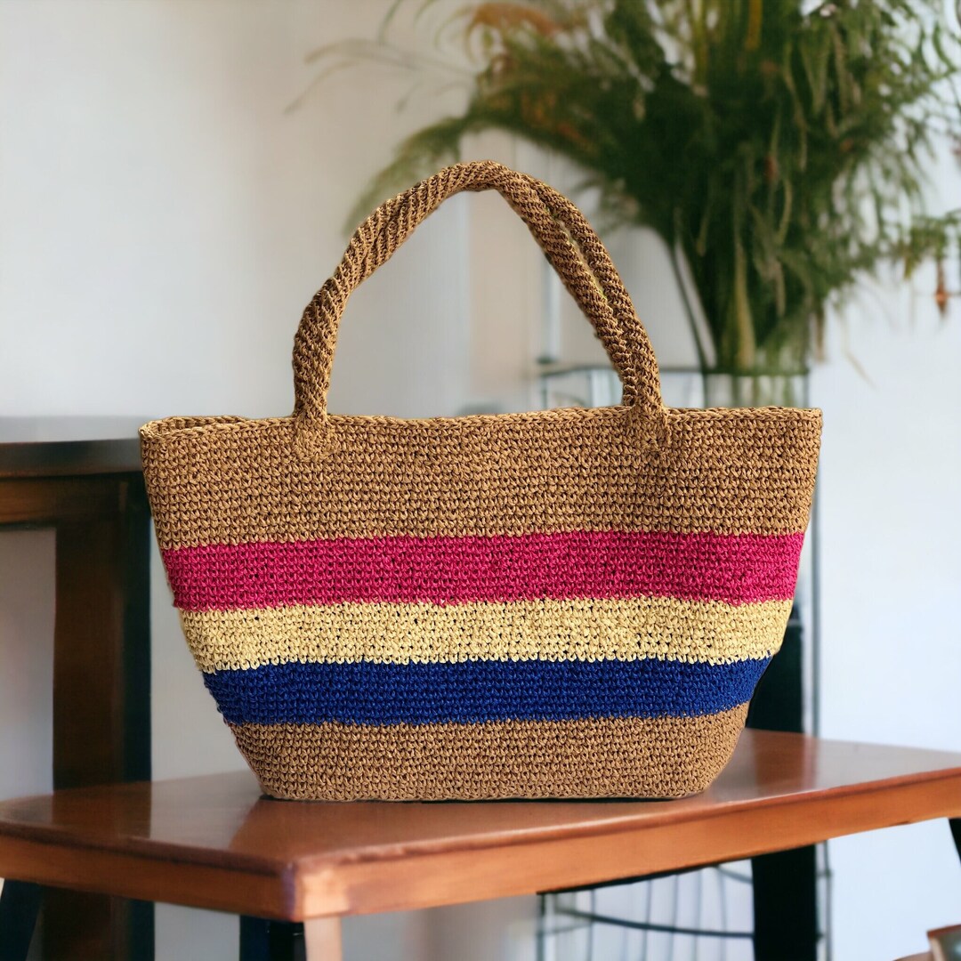 Gehäkelte Bast Einkaufstasche, Stroh Bunte Strandtasche, große ...