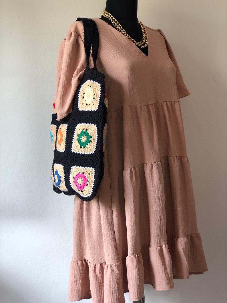 Bohemian Granny Square Shoulder Bag, Handmade Crochet Boho Purse ...