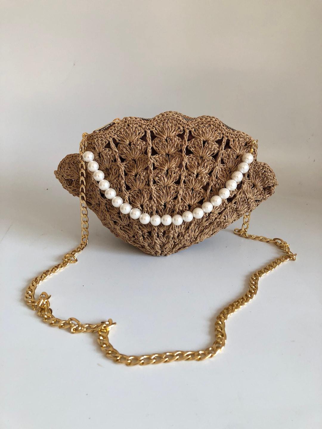 Raffia Oyster Shell Bag, Straw Mussel Crossbody Bag, Handcrafted ...