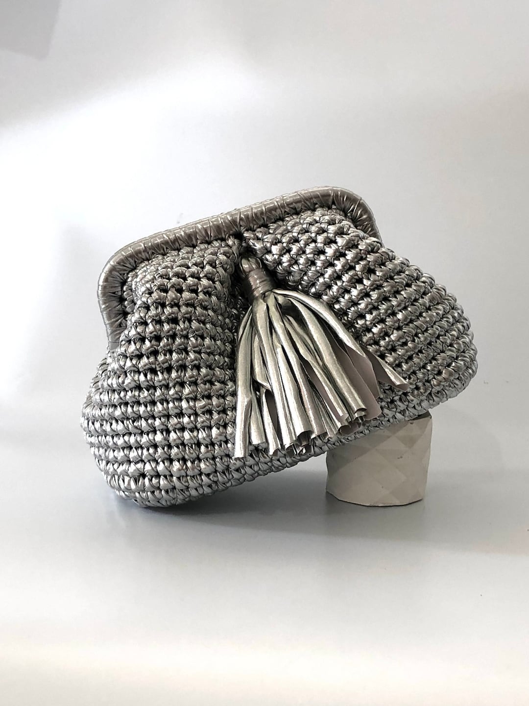 Handmade Silver Metallic Clutch Bag, Evening Pouch Bag, Modern Wedding ...