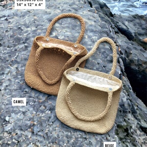 Summer Beige Raffia Tote Bag, Straw Beach Shoulder Bag, Crochet Raffia ...