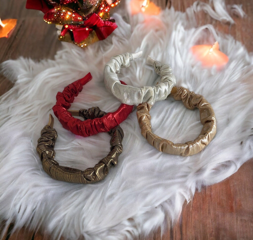 Metallic Headband for Wedding, Shiny Bridal Headband, Gathered Metallic ...