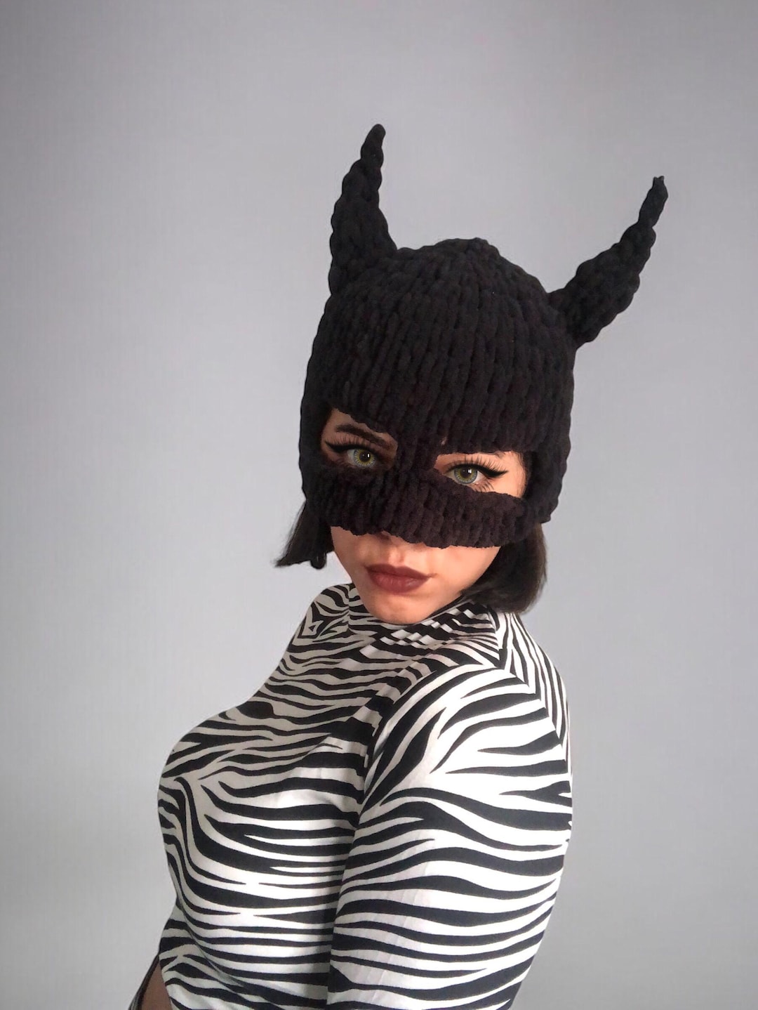 Devil Halloween Mask, Ski Mask, Devil Horn Beanie, Costume Devil ...