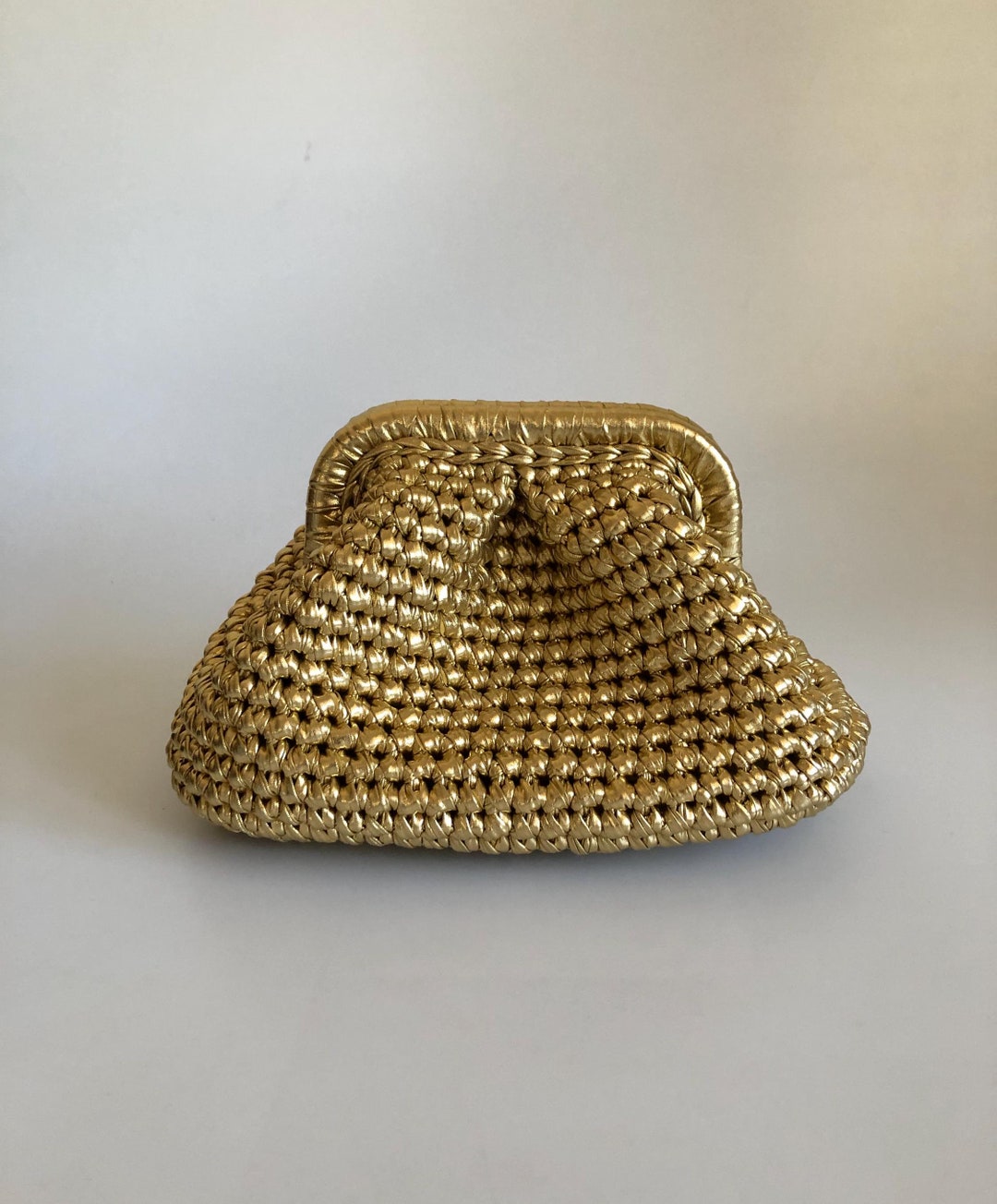 Evening Gold Metallic Pouch Clutch Bag, Handmade Wedding Gold Purse ...