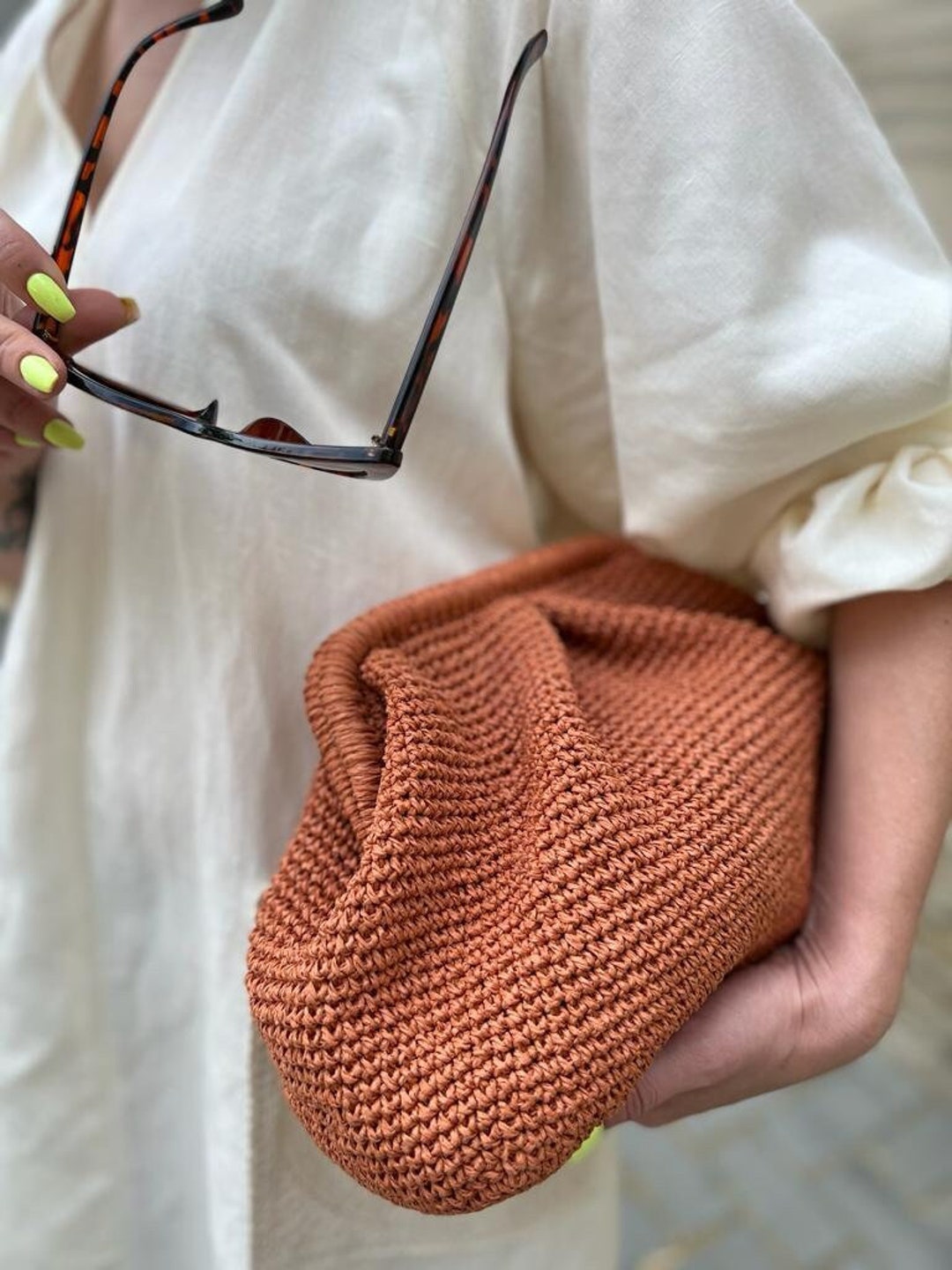Cinnamon Pouch Clutch Bag, Small Raffia Clutch Bag for Women, Woven ...