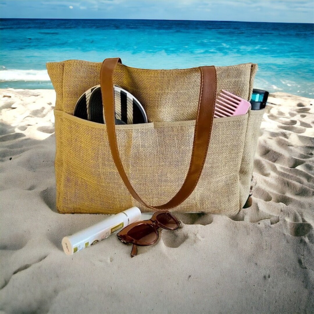 Jute Tote Bag for Women, Natural Summer Shoulder Bag, Handmade Beach ...