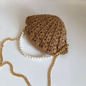 Crochet Raffia Oyster Shell Bag, Pearly Mussel Crossbody Bag, Knitted ...