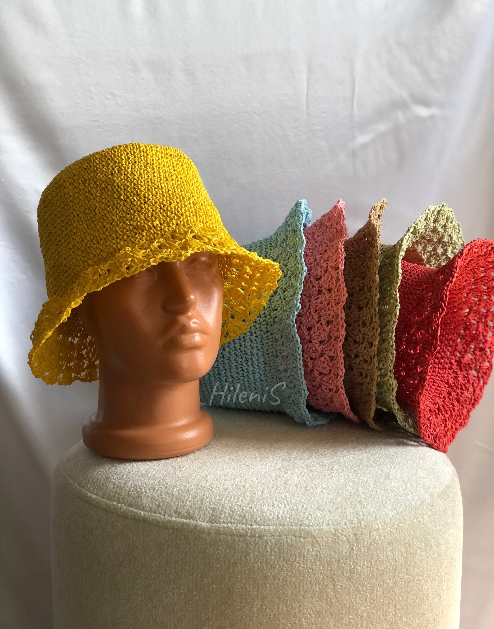 Crochet Raffia Bucket Hat Unique Design Hat Crochet Beach - Etsy