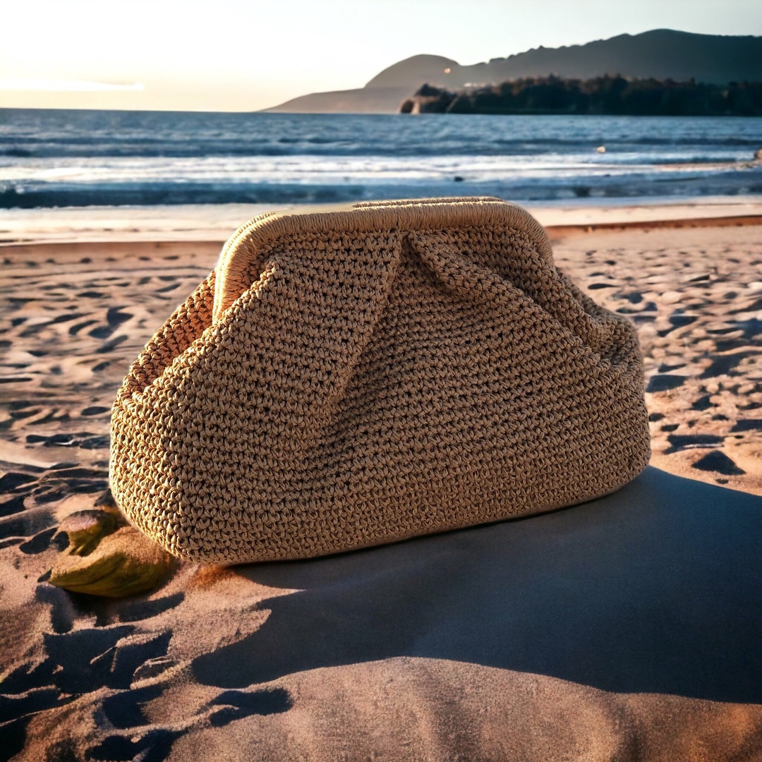 Raffia Camel Clutch Bag for Women, Wicker Beach Clutch Bag, Pouch ...