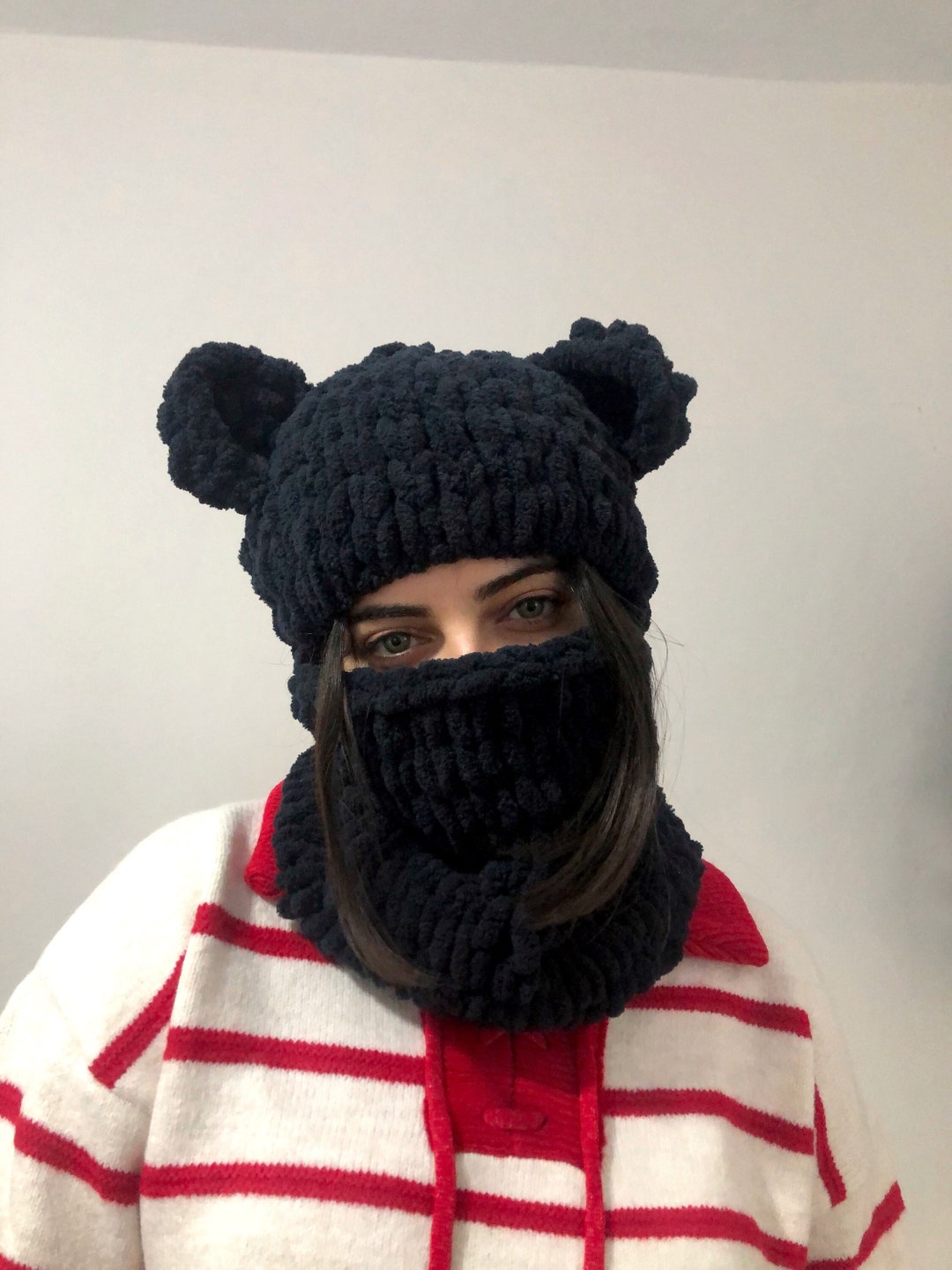 Black Bear Balaclava Mask, Knitted Balaclava Unisex, Animal Balaclava ...