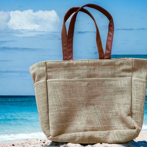 Jute Tote Bag for Women, Natural Summer Shoulder Bag, Handmade Beach ...