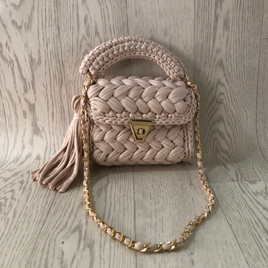 Multi Color Tasche, gehäkelte Beige Designer Tasche, gestrickte bunte ...