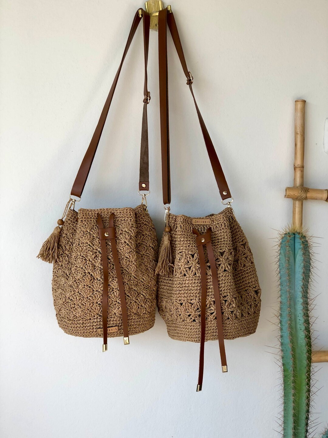 Handmade Raffia Bucket Bag, Boho Woven Bag for Women, Luxury Crossbody ...