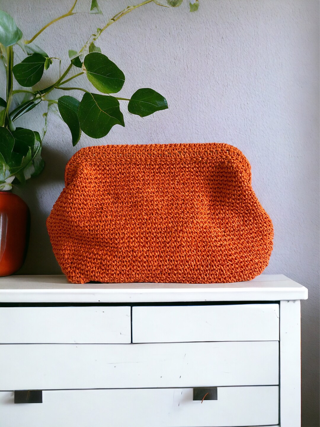 Raffia Orange Clutch Bag for Women, Natural Summer Handbag, Straw ...