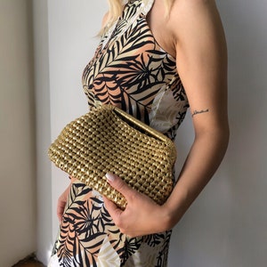 Metallic Gold Clutch Bag for Women, Metallic Evening Pouch Clutch Top ...