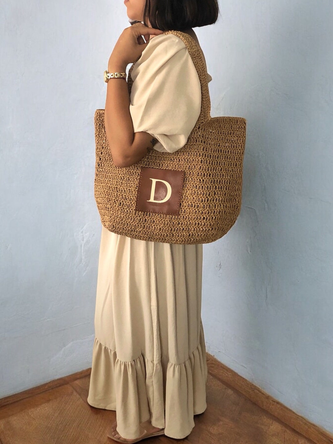 Personalized Handmade Bag, Crochet Raffia Tote Bag, Summer Straw ...