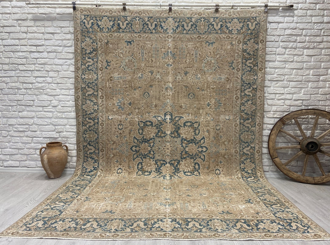7x11 Vintage Rug - Persian Rug - Beige Rug - Bedroom Rug - Mahal Rug ...
