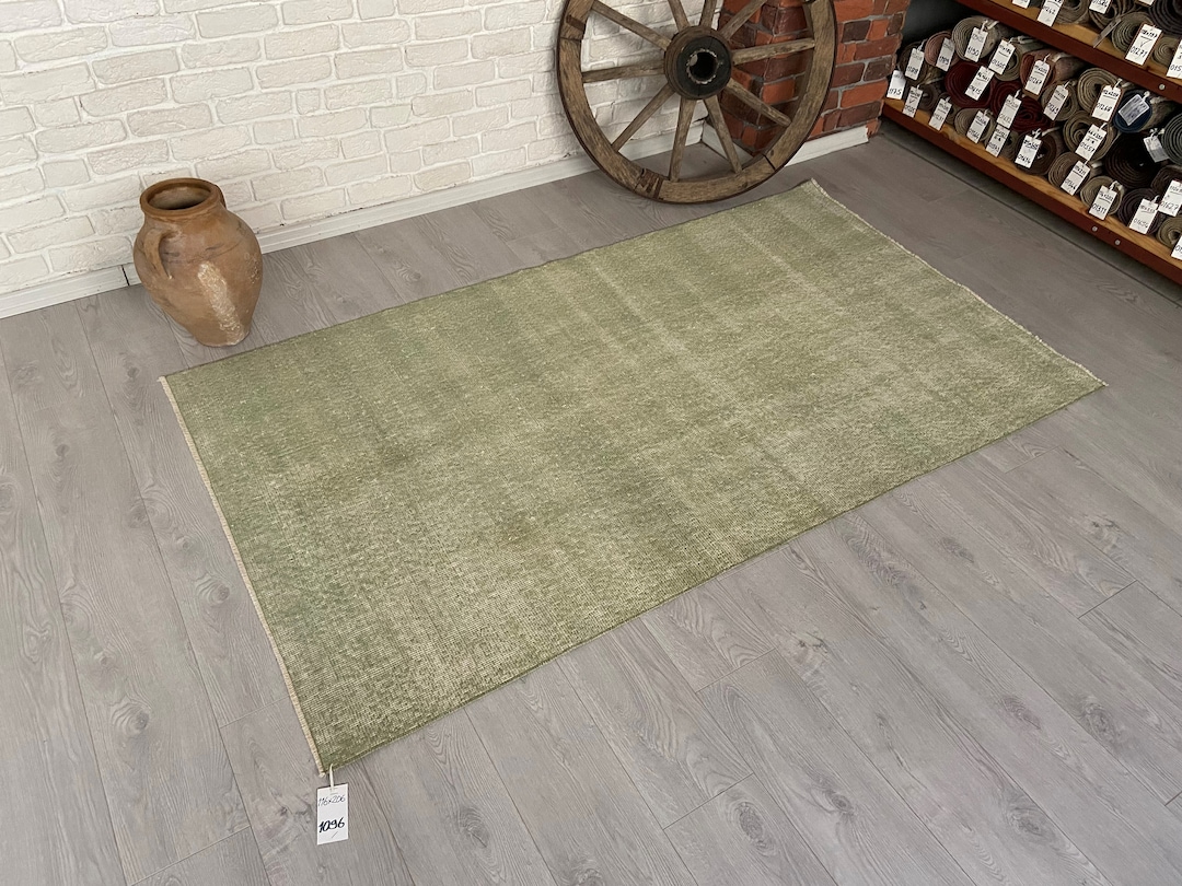 4x7 Vintage Rug, Antique Handmade Rug, Light Green Turkish Area Rug ...