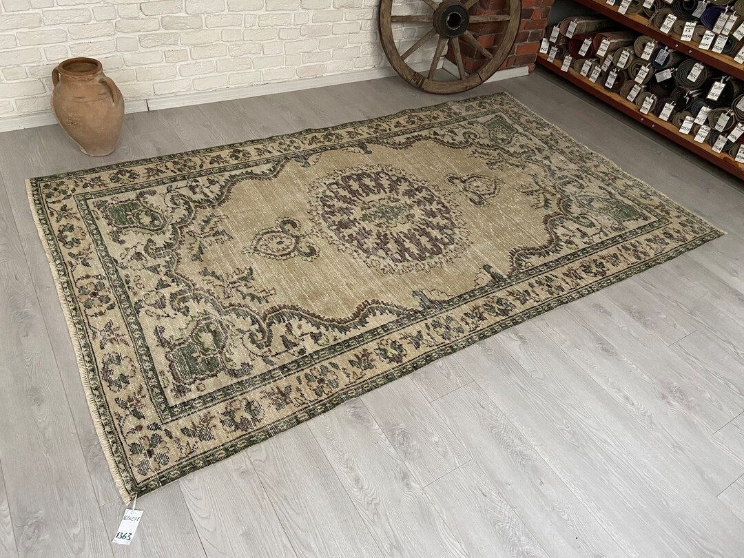 5x9 Vintage Rug - Beige Turkish Area Rug - Antique Handmade Rug ...