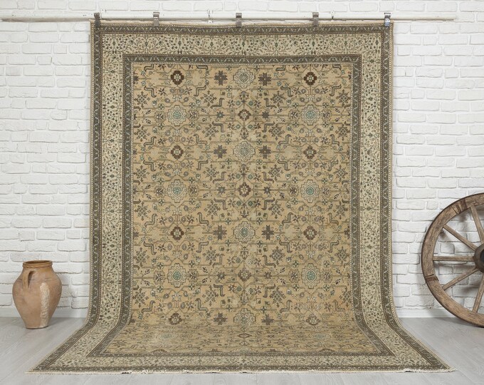 7x9 Vintage Rug - Antique Handmade Rug - Light Brown Turkish Rug ...