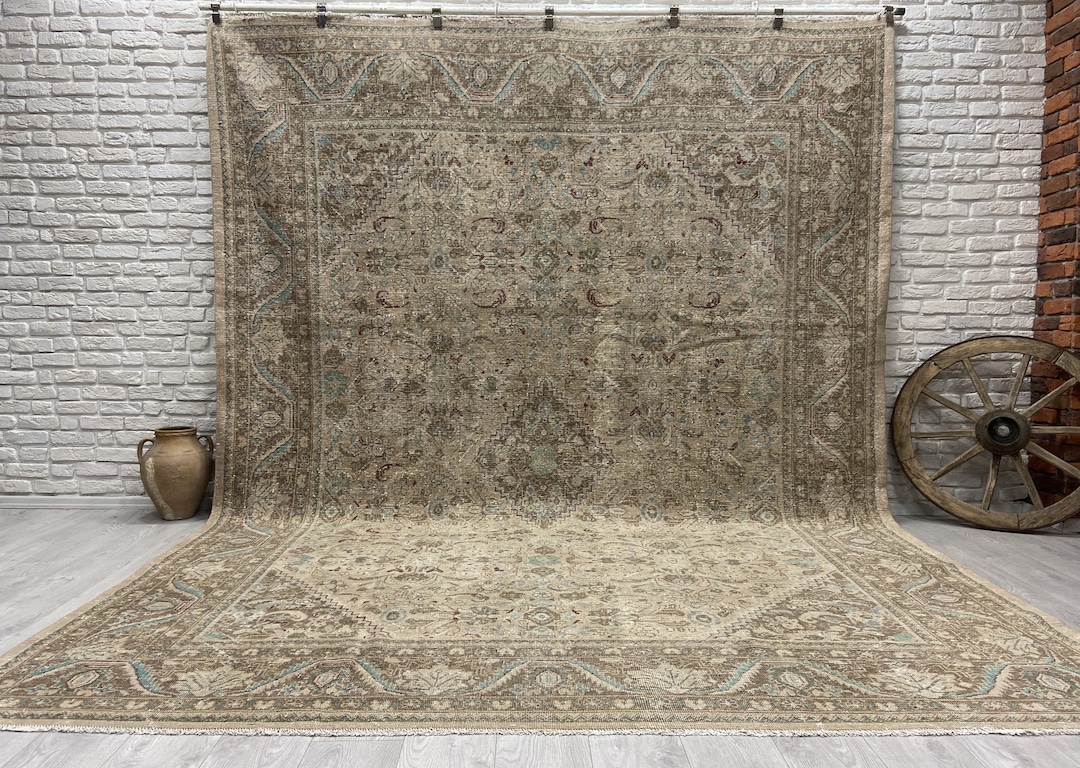 10x13 Persian Rug Beige Rug Antique Handmade Rug Vintage Rug Bedroom ...