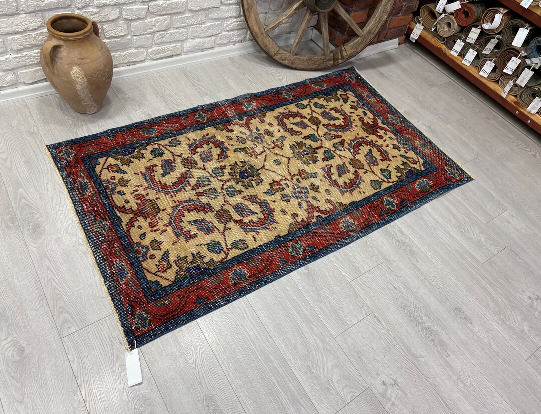 3x6 Vintage Rug Antique Handmade Rug Beige Turkish Area Rug Oushak Rug ...