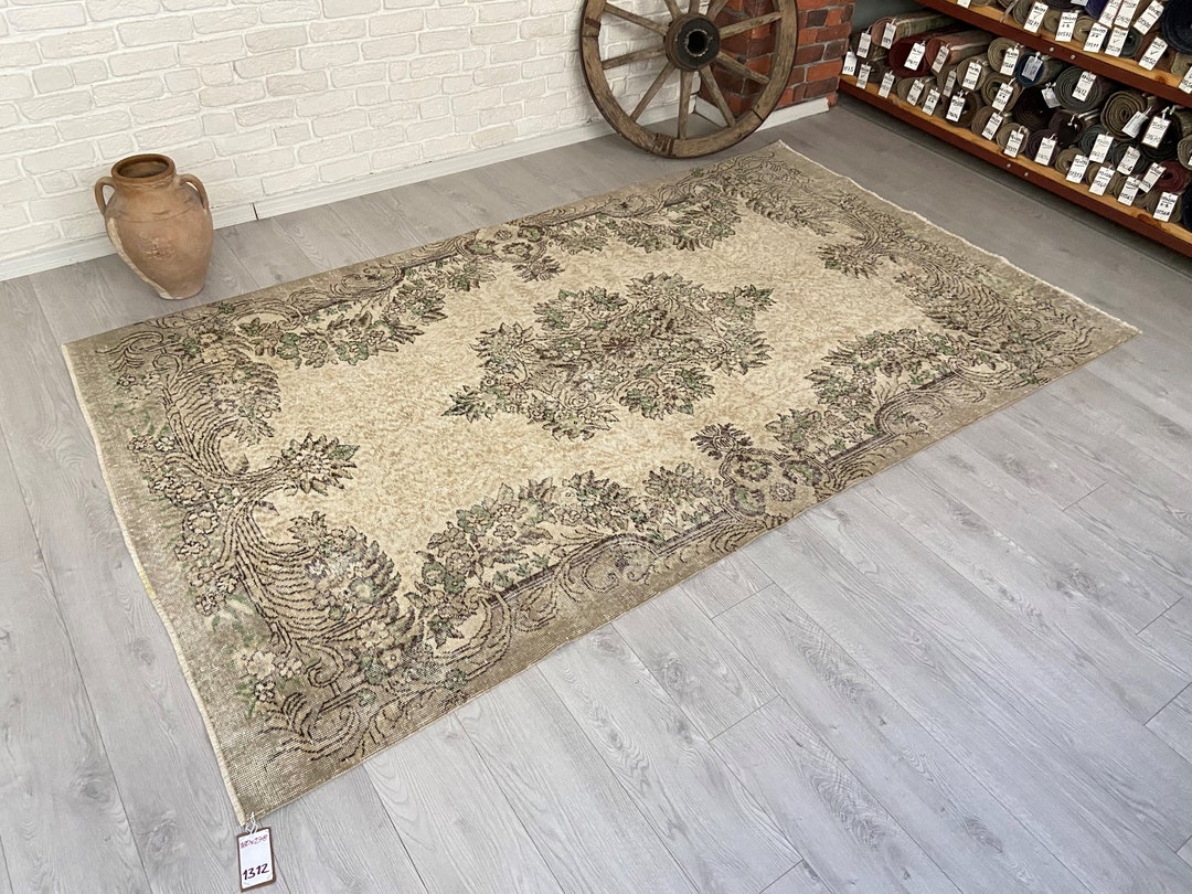 5x9 Vintage Rug Beige Turkish Area Rug Antique Handmade Rug Bedroom Rug ...
