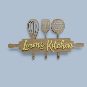 Personalised Name Kitchen Wall Sign. Utensils. Mothers Day Gift. Father ...