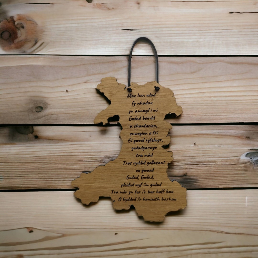 Welsh National Anthem Wooden Hanging Mae Hen Wlad Fy Nhadau Wall Sign ...