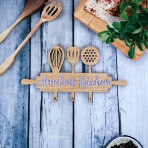 Personalised Name Kitchen Wall Sign. Utensils. Mothers Day Gift. Father ...