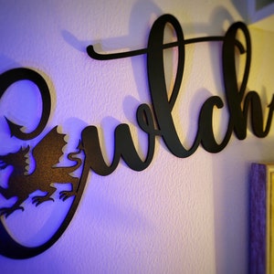 Cwtch Welsh Dragon Wall Art: Black MDF Wales Cuddle Sign - Etsy UK