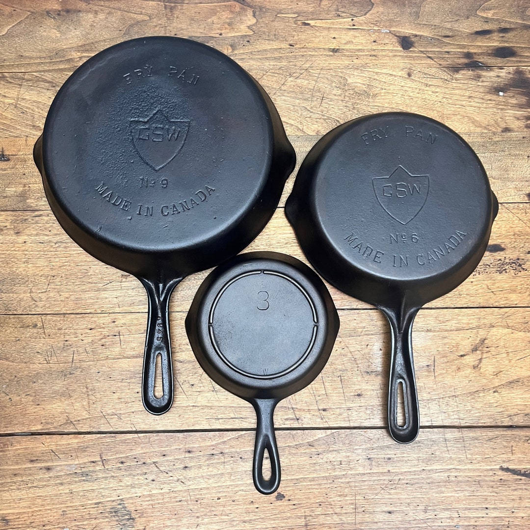 Vintage GSW Number 6 and Number 9 X946 Cast Iron Pans With Bonus Lodge ...