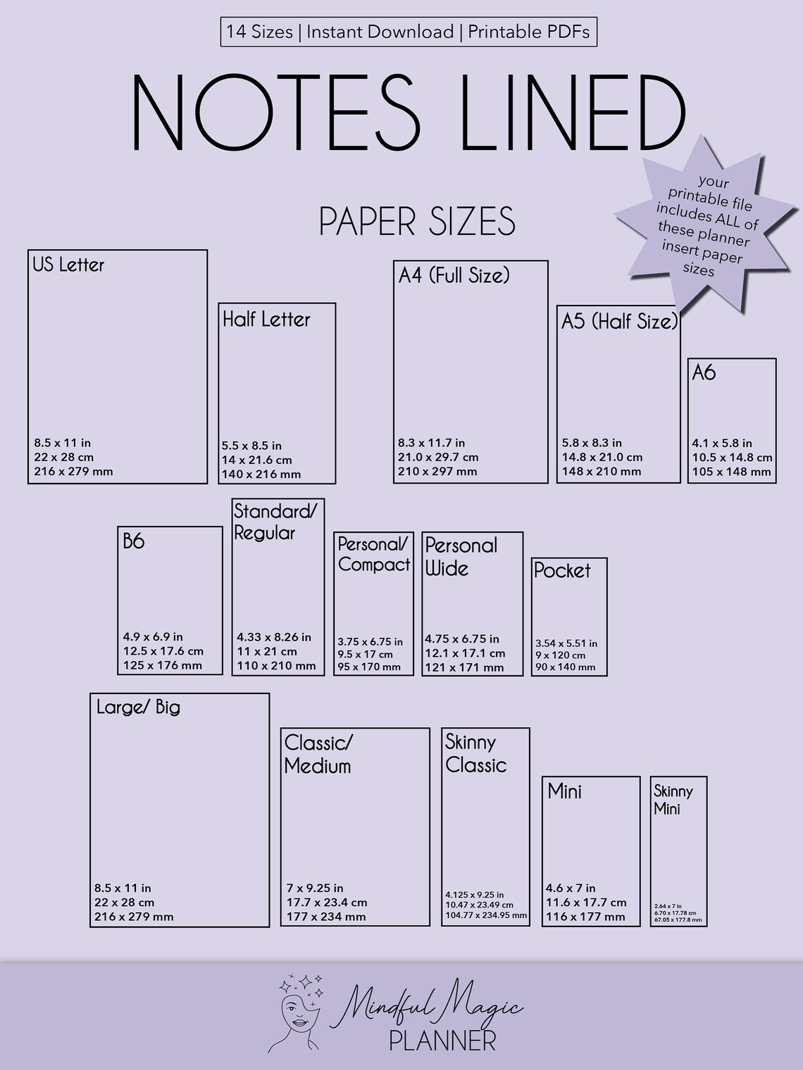 Notes Page- Planner Insert in 14 Sizes - US Letter, Half Letter, A4, A5 ...