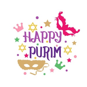 Happy Purim Printable Svg, Cute Purim Svg, Rainbow Purim Svg, Purim ...