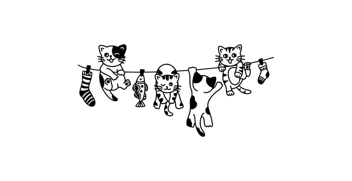 Hanging Cats Svg, Cute Cat Funny Svg, Cute Cat Funny Laundry, Funny Cat ...