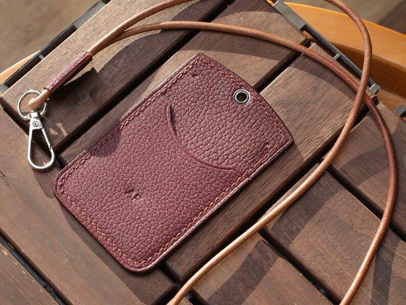 Leather Lanyard ID Card Holder Custom Emboss Name Chevre - Etsy