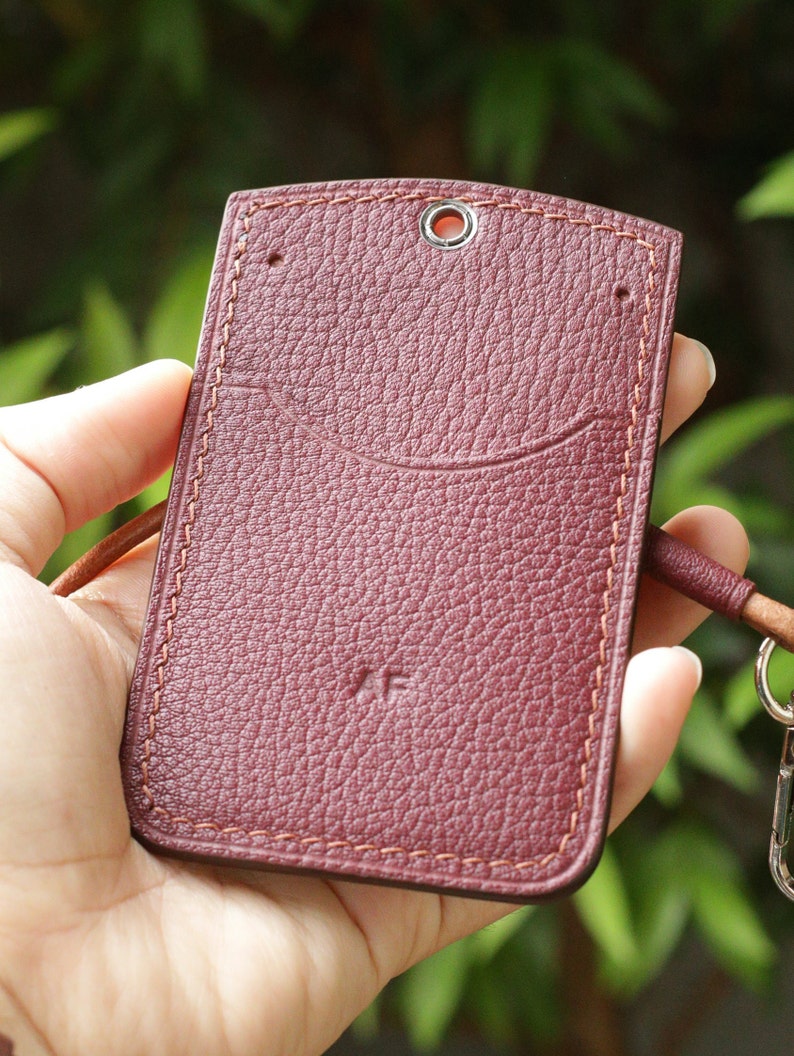 Leather Lanyard ID Card Holder Custom Emboss Name Chevre - Etsy