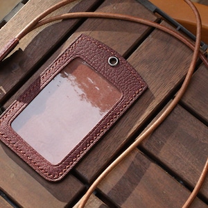 Leather Lanyard ID Card Holder Custom Emboss Name Chevre - Etsy