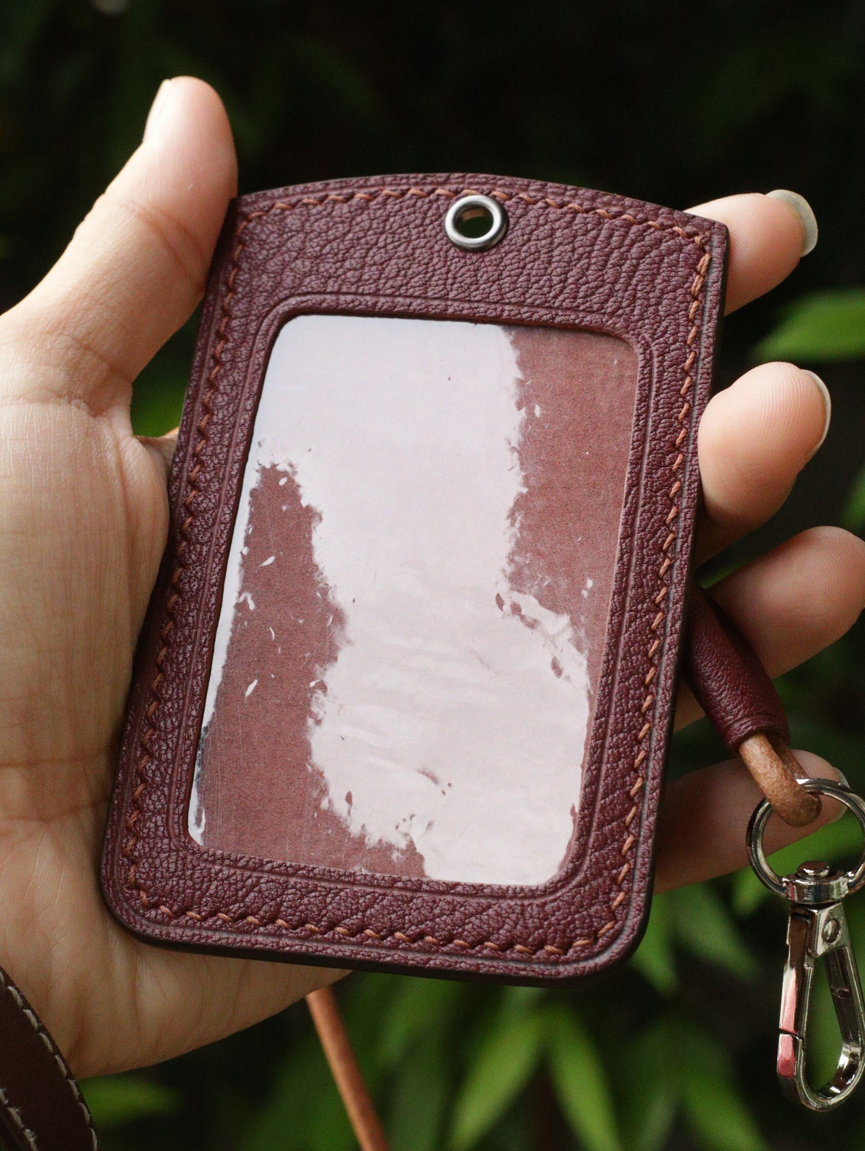 Leather Lanyard ID Card Holder Custom Emboss Name Chevre - Etsy