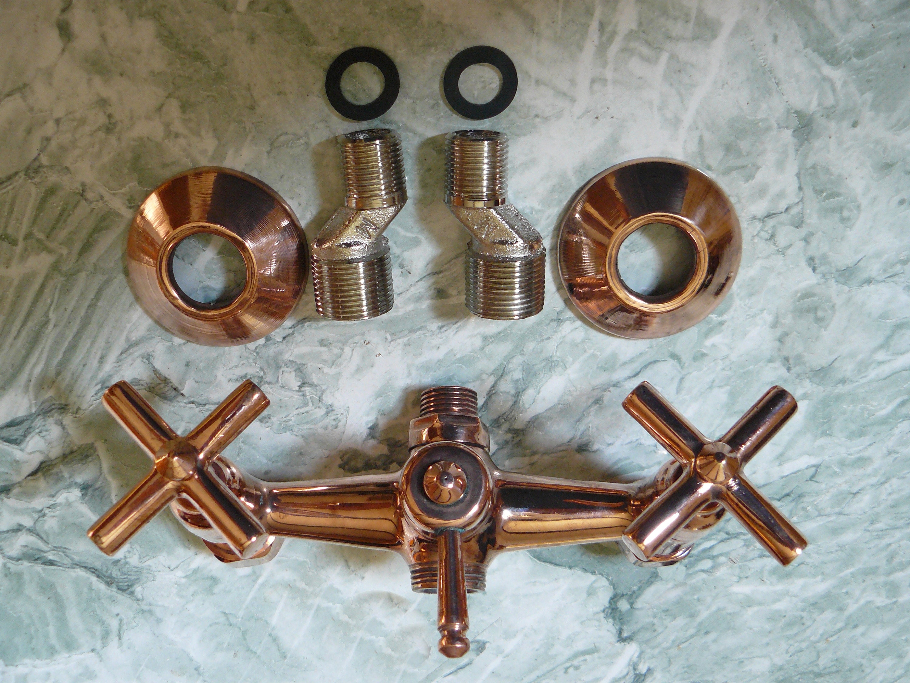 Shower Faucet With Diverter, Red Copper Finish, Cross Handles, 1/4 Turn ...