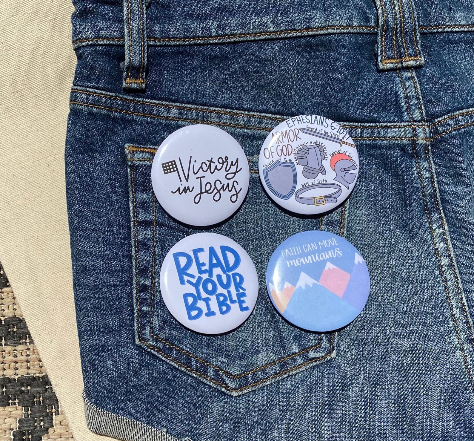Armor of God 4 Pack Christian Button Set, Bible Verse Buttons ...