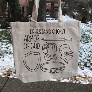 Armor of God Canvas Tote Bag: Christian Bible Verse Design - Etsy